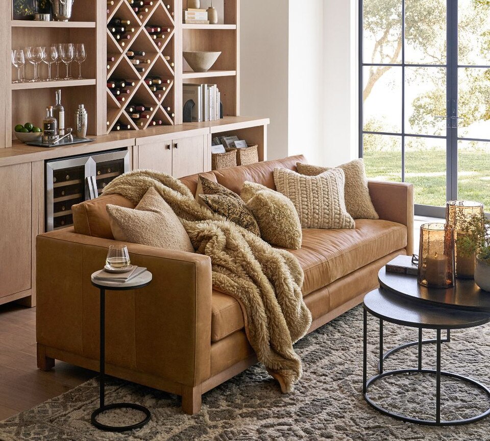 Jake Leather Seadrift Wood Base Sofa (63"–120")